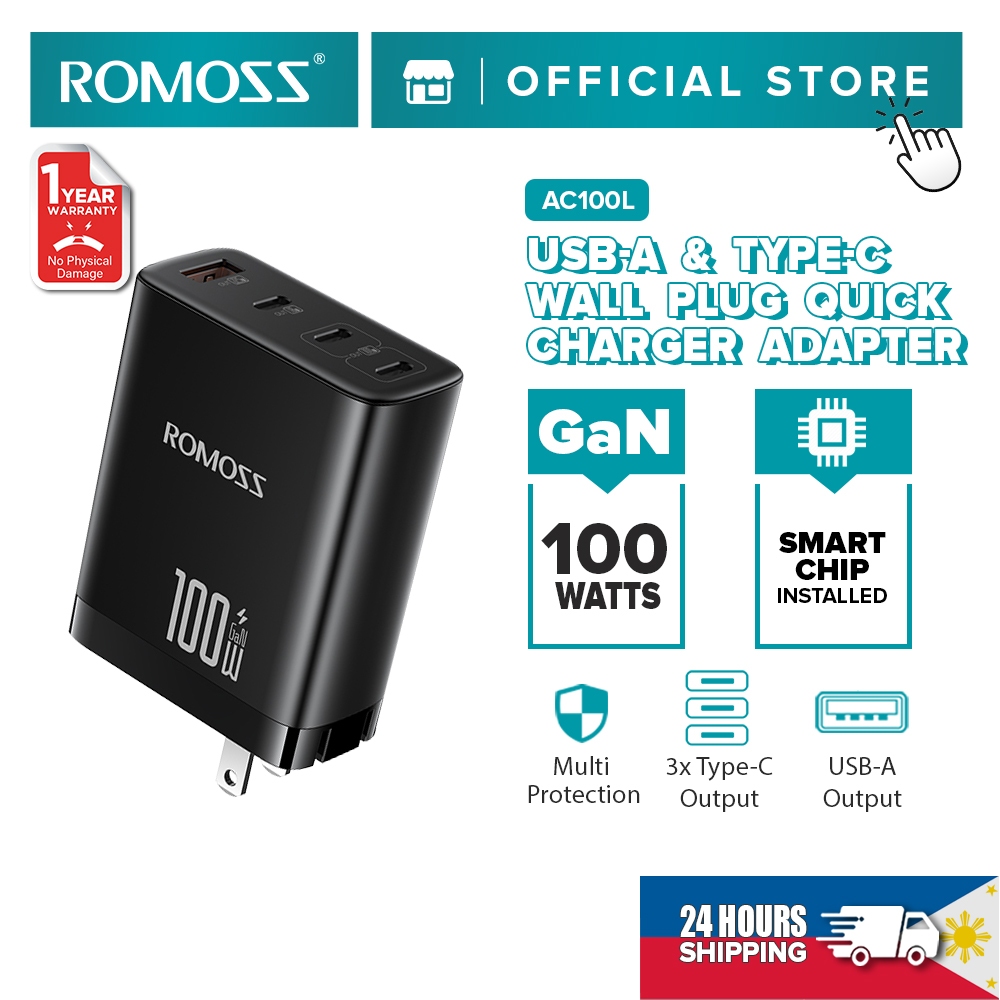 Romoss AC100l PD100W GAN Quick Charging 3USB-C +1 USB-A Charger for ...