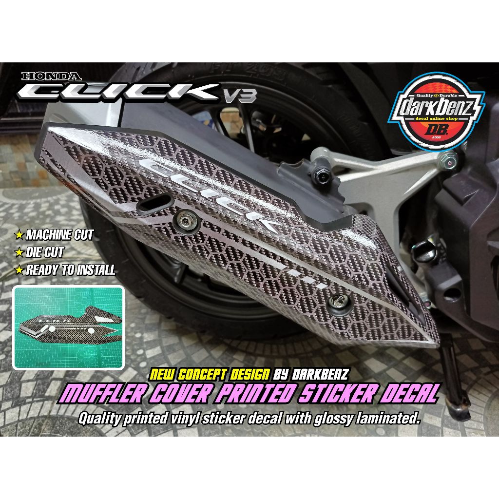 Honda Click Version 3 New Muffler Cover Quality Printed Sticker Decal ...