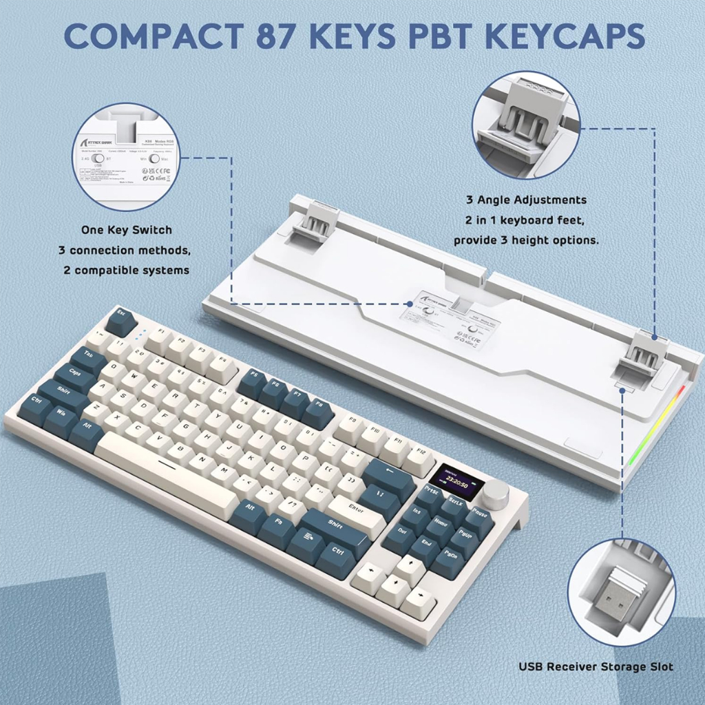 Attack Shark K86 75% Mechanical Keyboard Tri-Mode Hot-Swappable OLED ...
