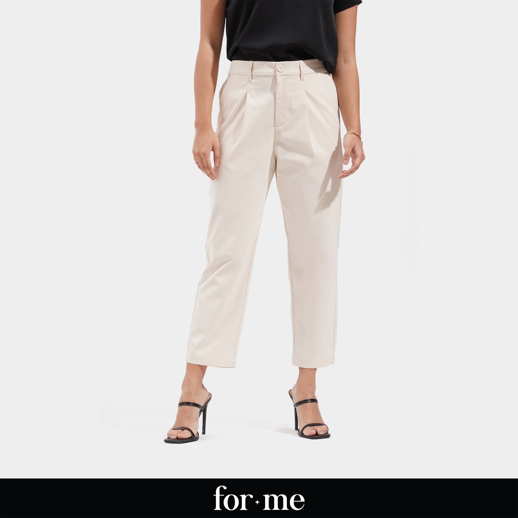ForMe Pleated Slim Fit Cozy Pants for Women (Off White/Old Rose ...