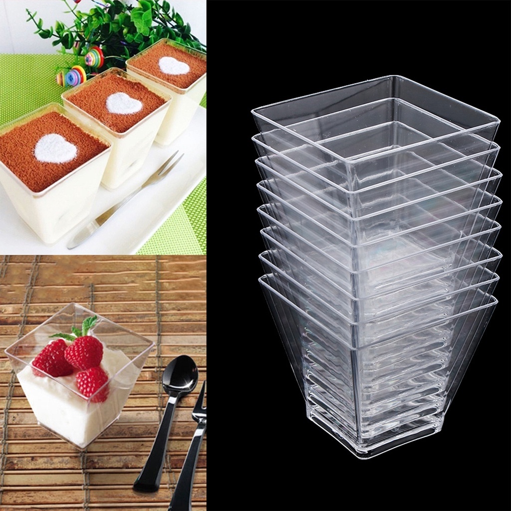 50Pcs 60ML Mini Dessert Cup Reusable Clear Plastic Square Mousse Cup ...
