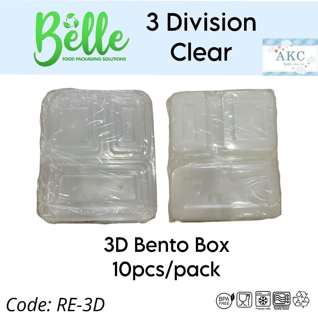 3 and 4 Division Microwavable Plastic BENTO BOX W/ PLASTIC LID Belle ...