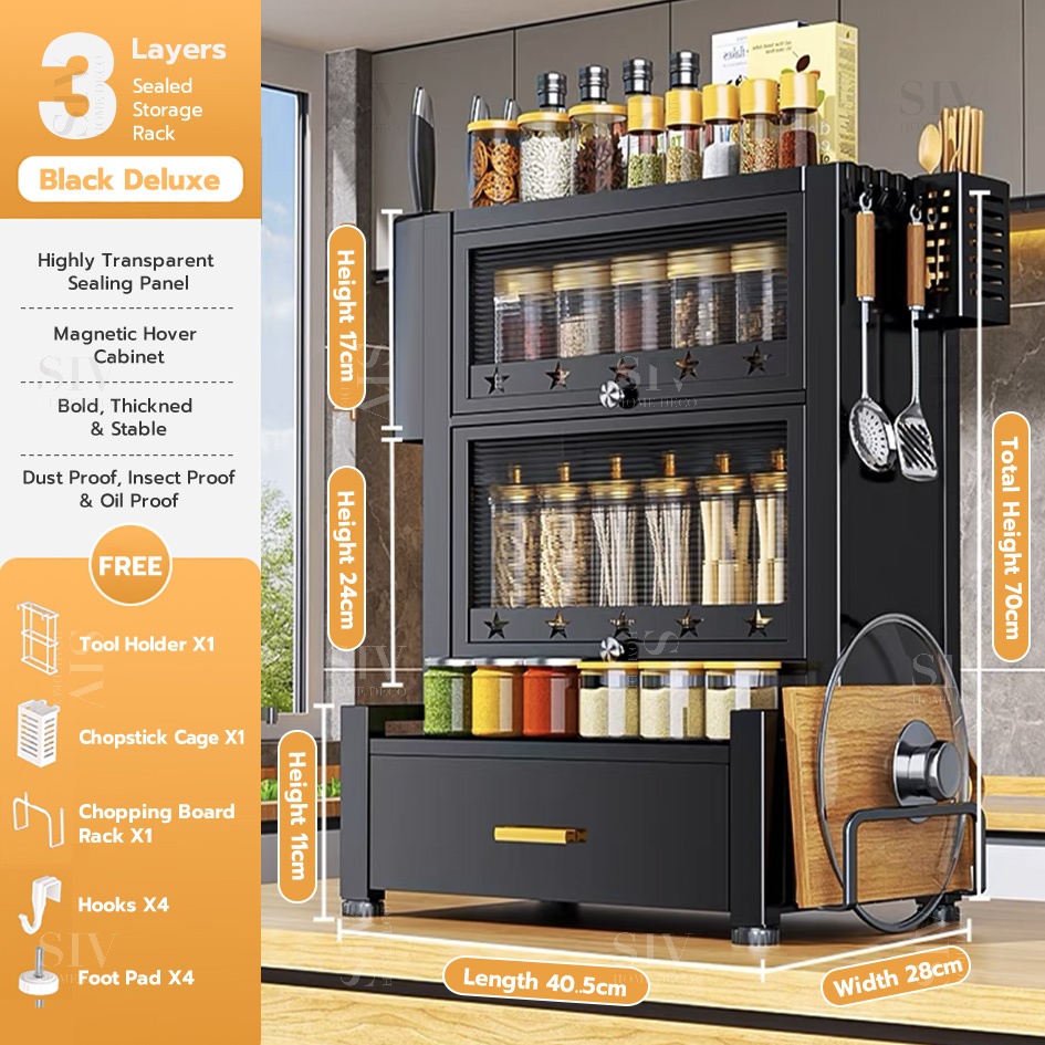 Siv 2/3-Tier Spice Cabinet Rack Kitchen Condiments Seasoning Storage ...