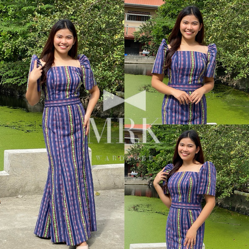 Inabel Ethnic Blue Filipiniana Long Gown | Shopee Philippines