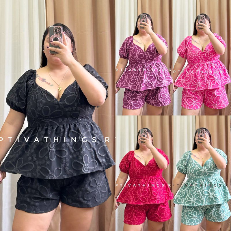 PLUS SIZE XL-4XL Sadie Coords Smocking Back Terno Heartneck Puffsleeve ...