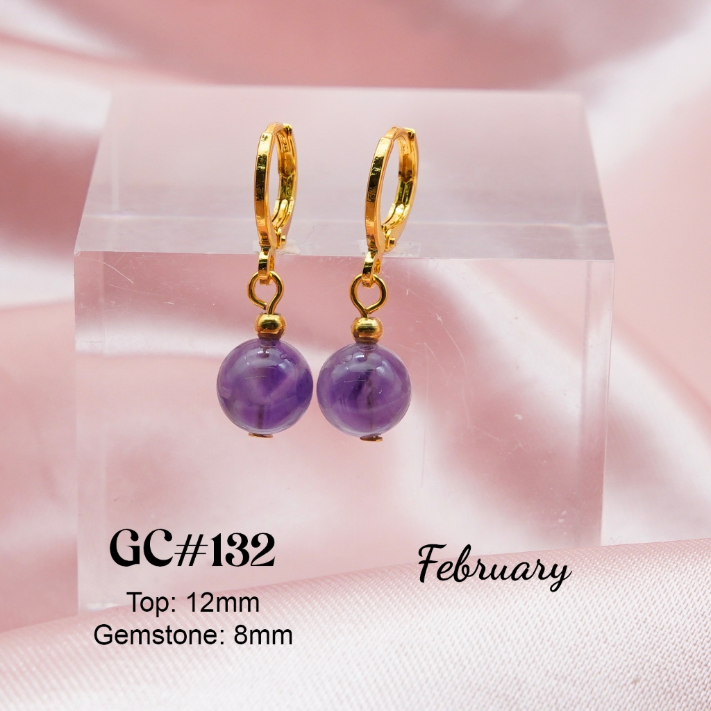 Balfe BIRTHSTONE 8mm AND THAILAND GOLD DROP EARRINGS (GC#132) | Shopee Philippines