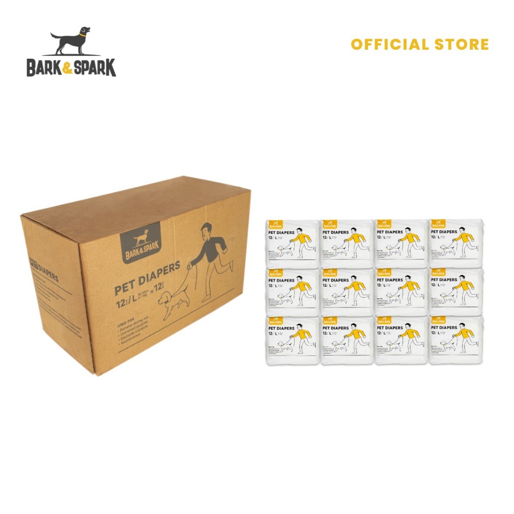 Bark and Spark Disposable Dog Diapers - Box of 12 (144 pcs), Male Wraps ...