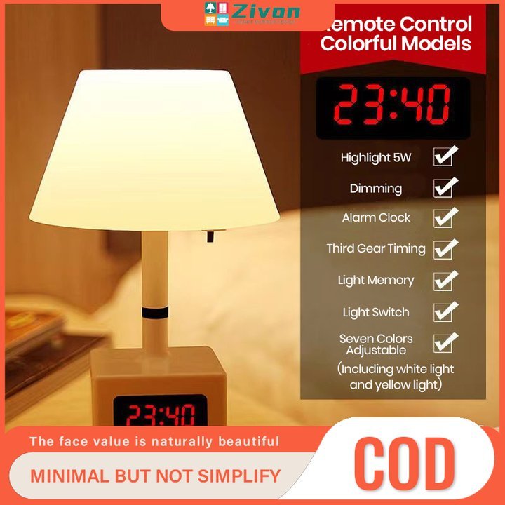 7Color Table Lamp with Clock Desk Lamp Night Light Rechargeable Table ...