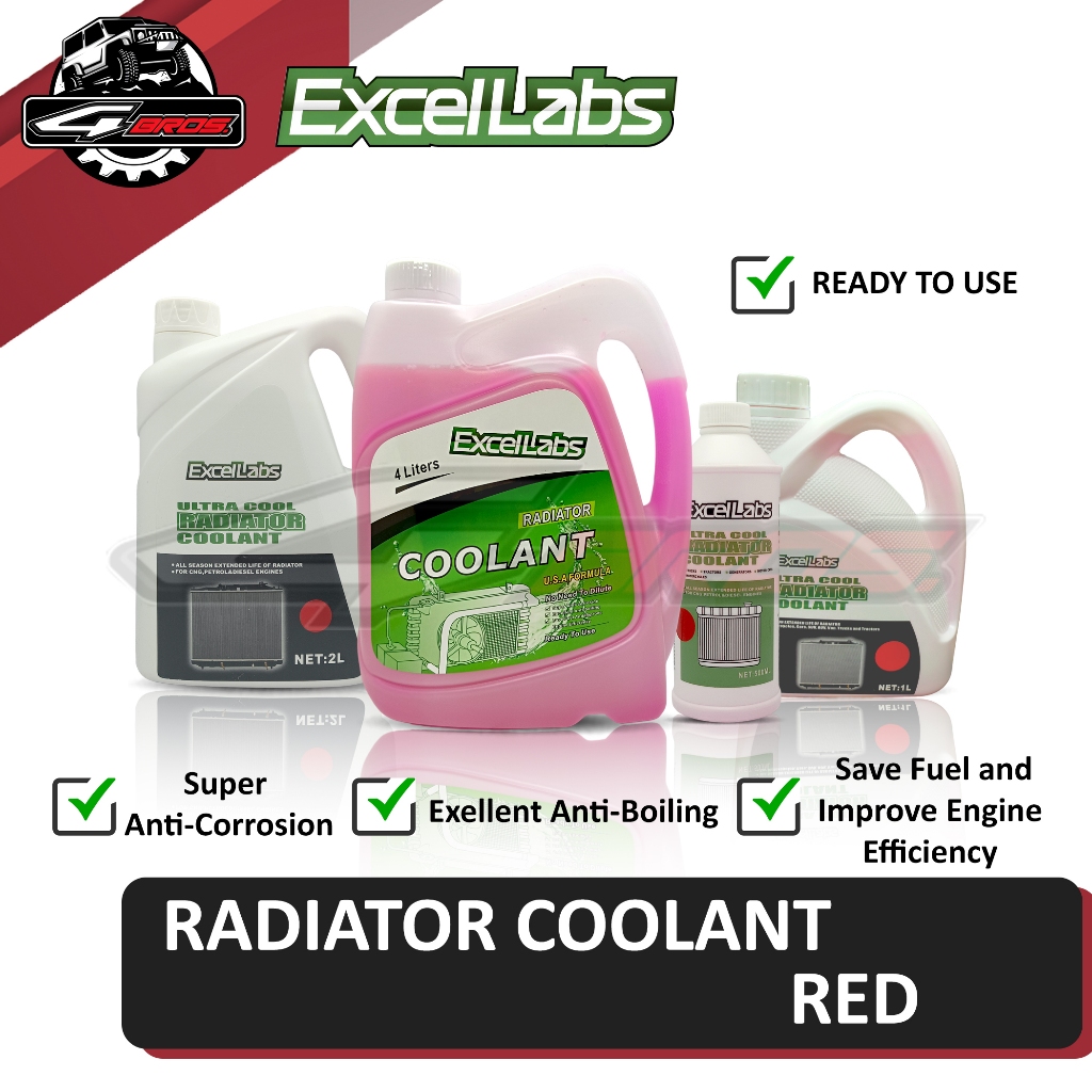 Exellabs Radiator Coolant Red (Ready to Use) For Car and Motorcycle (4L ...