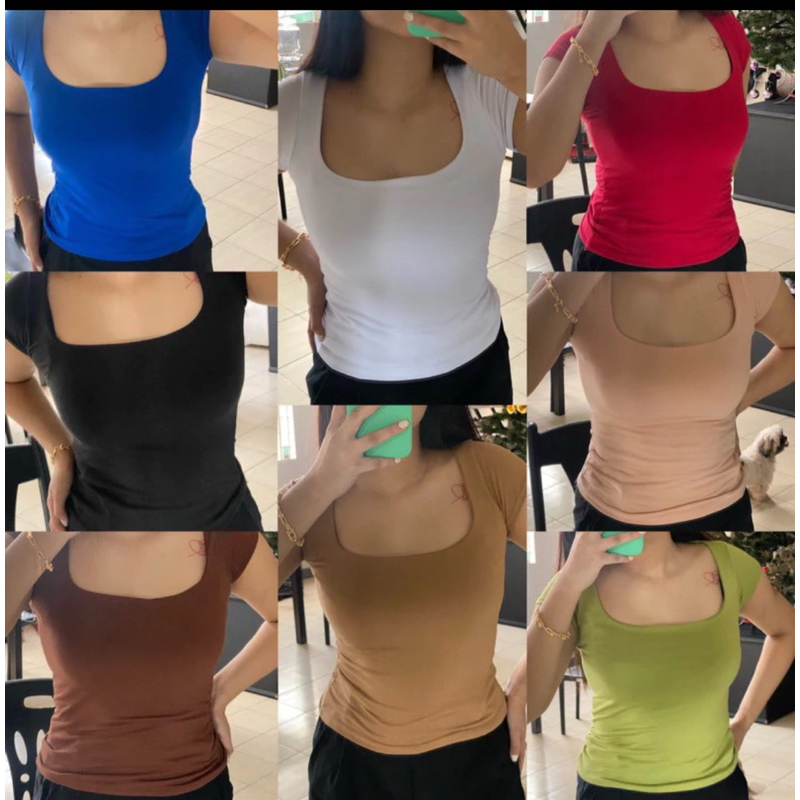 Basic Top Scoop Neck Double lining Slim Fitting Full lenght Plain ...