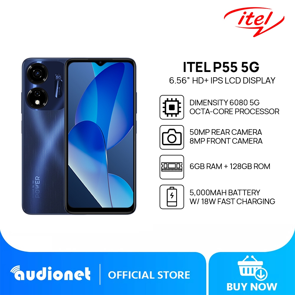 Itel P55 5G Smartphone | 6GB+128GB | MTK Dimensity 6080 | 6.56” IPS LCD | 50MP Rear Camera ...