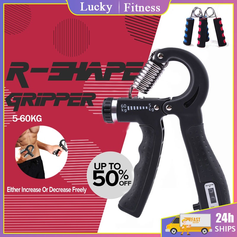 5-60KG Gripper R-Shape Adjustable Countable hand Grip Strength Exercise ...