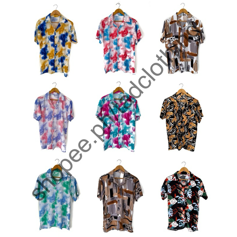Button down Polo CUBAN Collar ASSORTED PRINTS Unisex Mens Floral Aloha ...