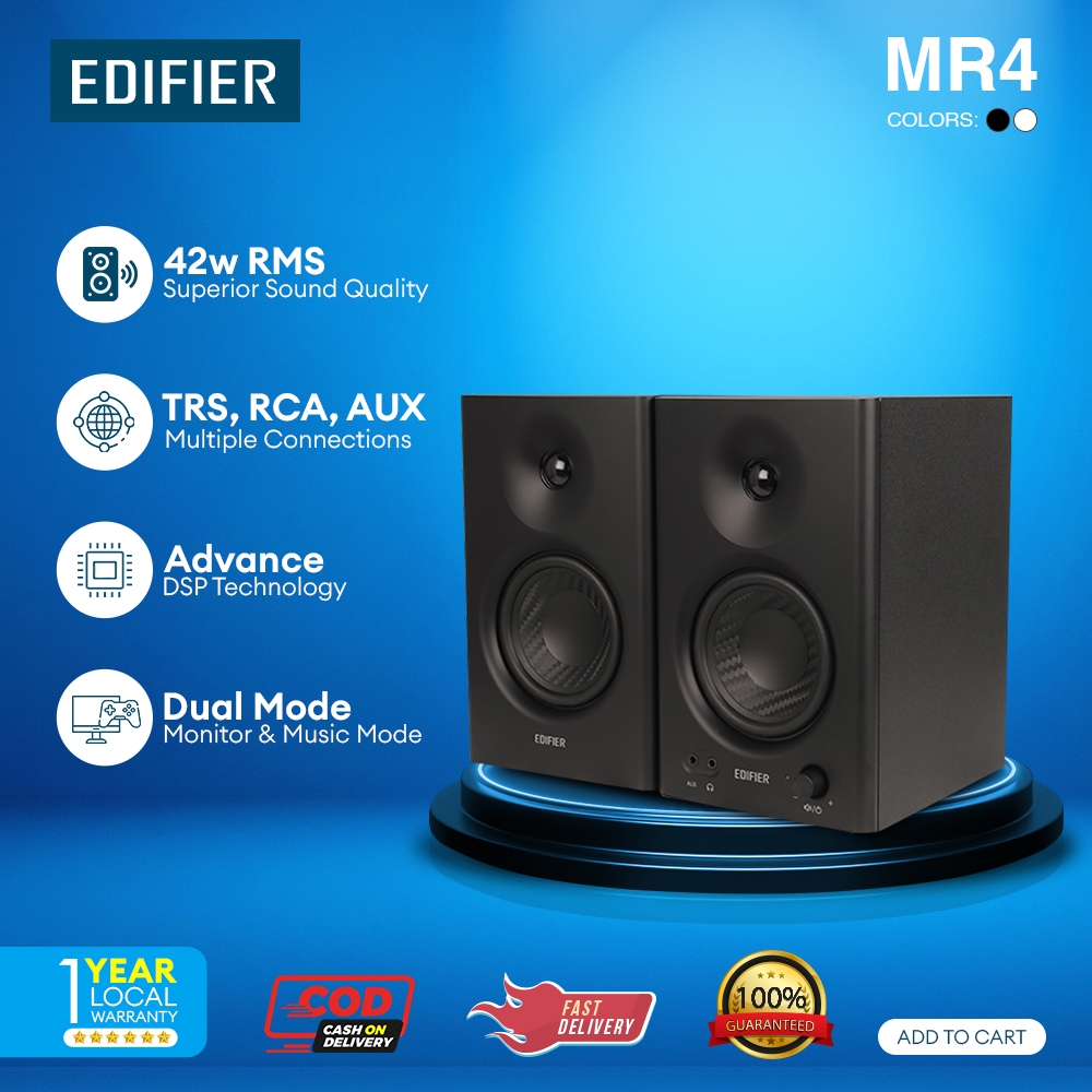 Edifier MR4 Speaker Studio Monitor 1-inch silk dome tweeter and 4-inch diaphragm woofers deliver ...