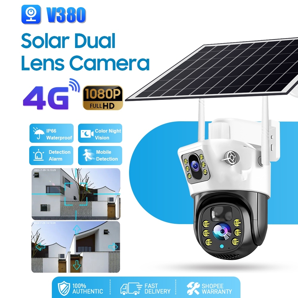 V380 PRO 4G Solar Power Dual Lens no wifi CCTV Camera Outdoor Waterproof Sound Light sim IP ...