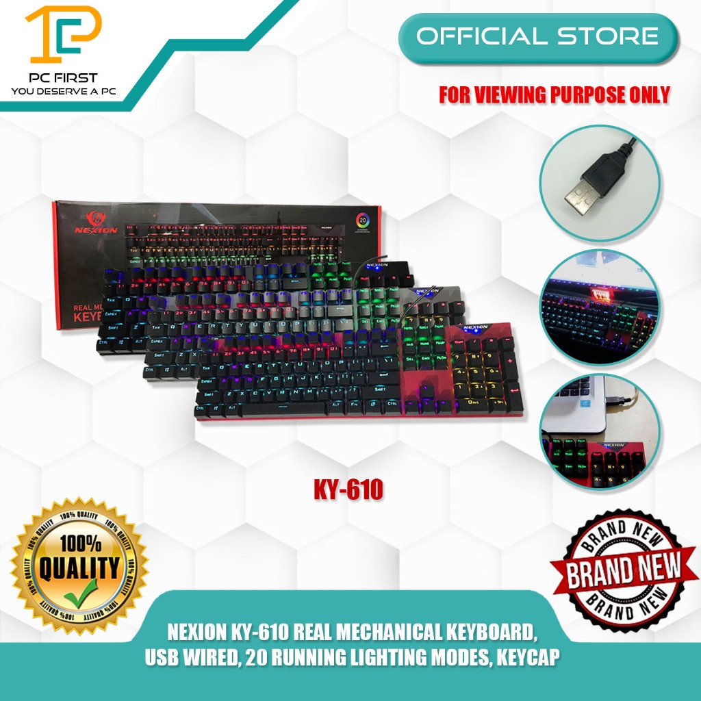 NEXION KY-610 REAL MECHANICAL KEYBOARD, USB WIRED, 20 RUNNING LIGHTING ...