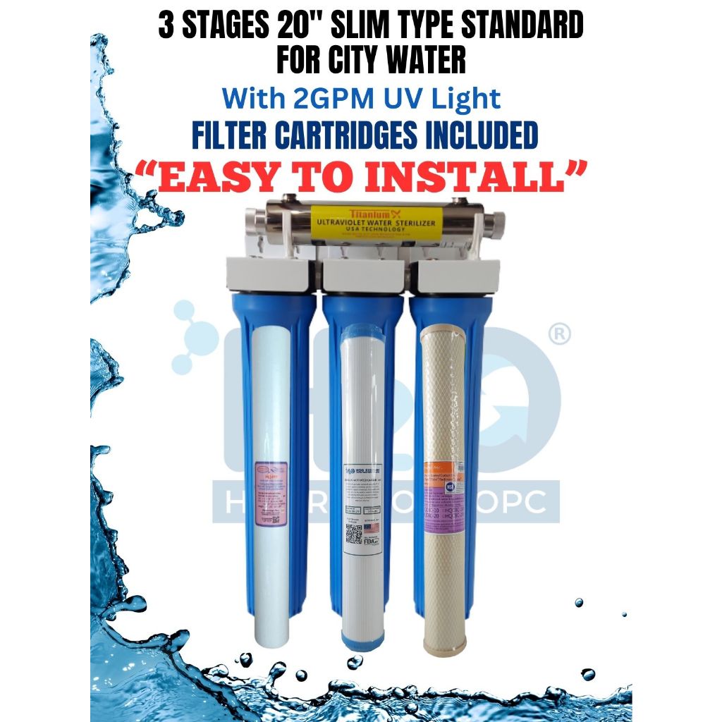 Water Filter 3 Stages 20" Slim Type Standard Set Up for City Water with ...