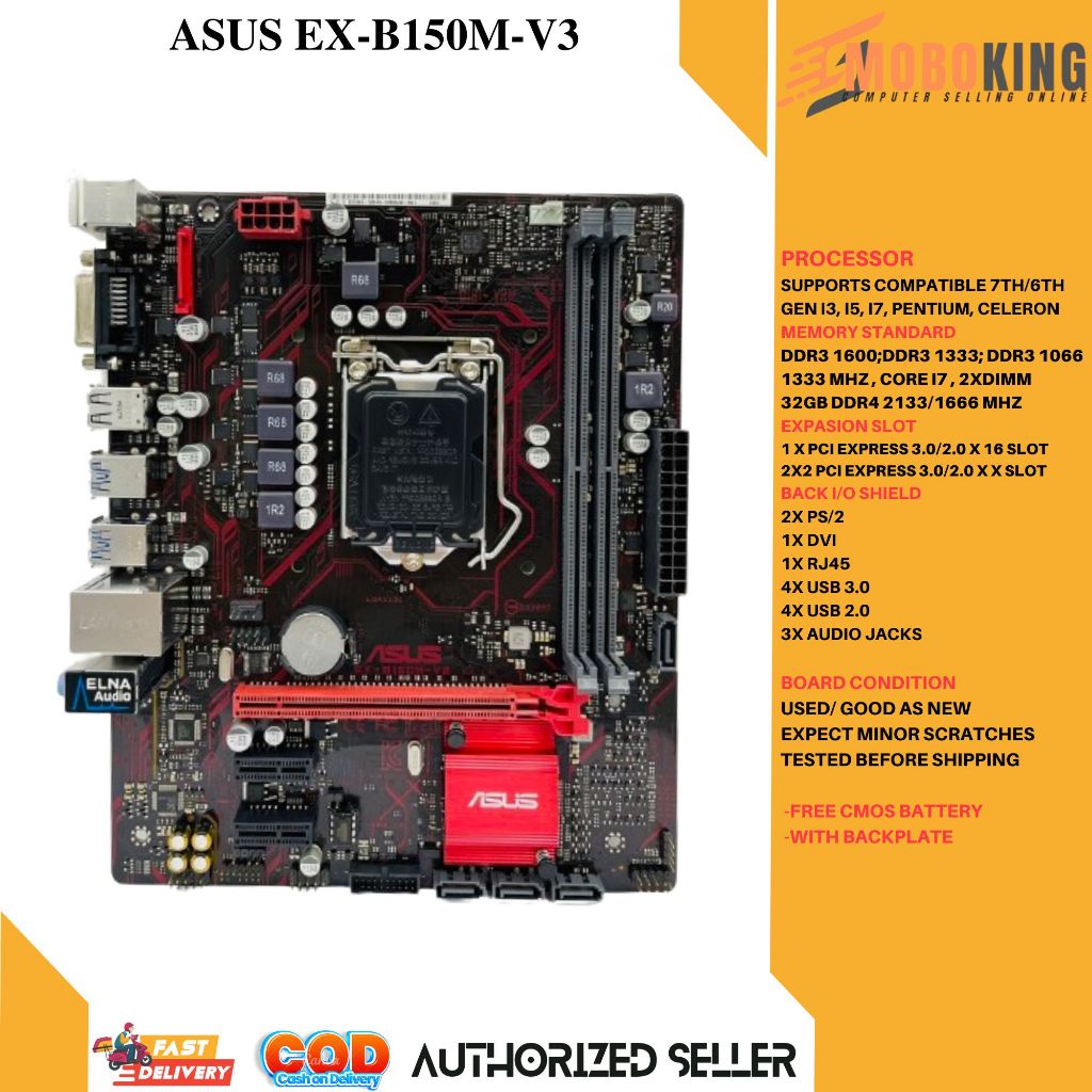 ASUS EX-B150M-V3 Desktop 7TH/6TH GEN Motherboard B150 Socket LGA 1151 ...