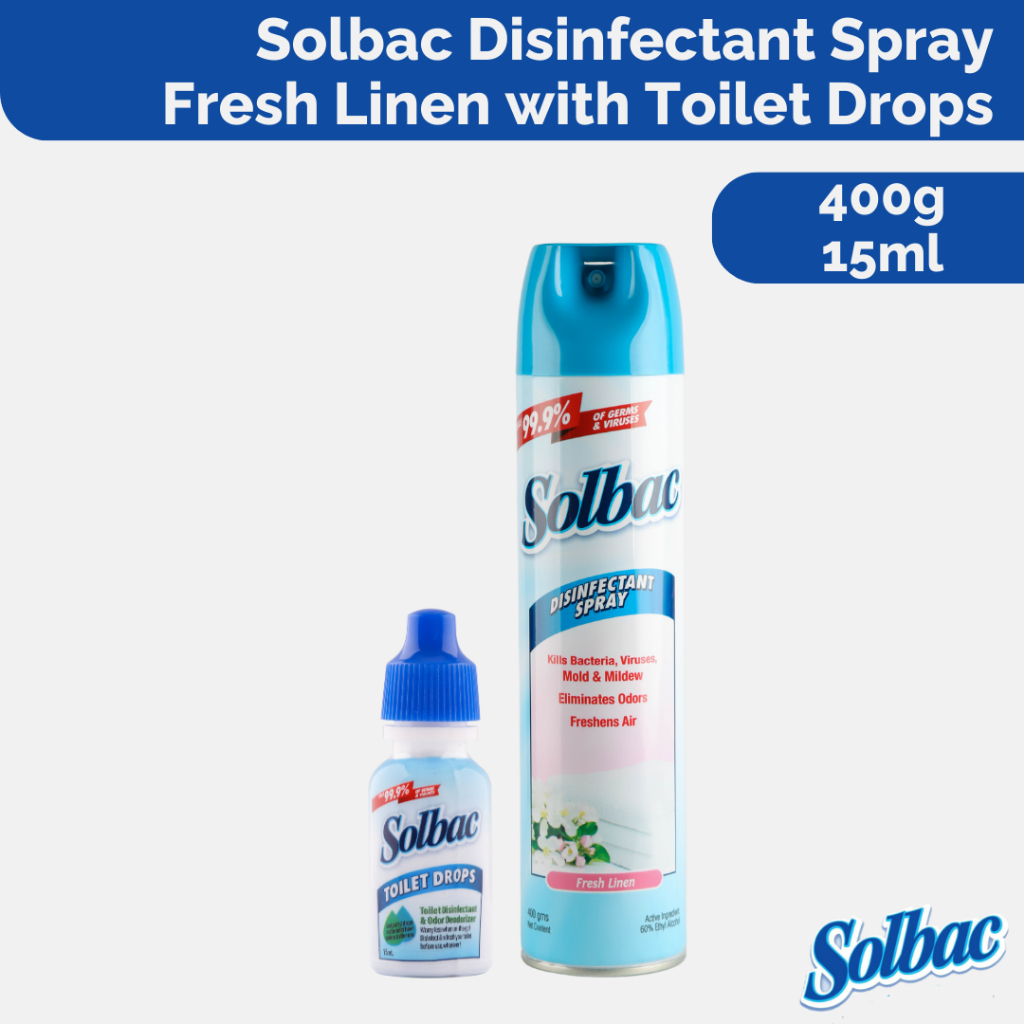 Solbac Fresh Linen Disinfectant Spray 400g with Solbac Toilet Drops ...