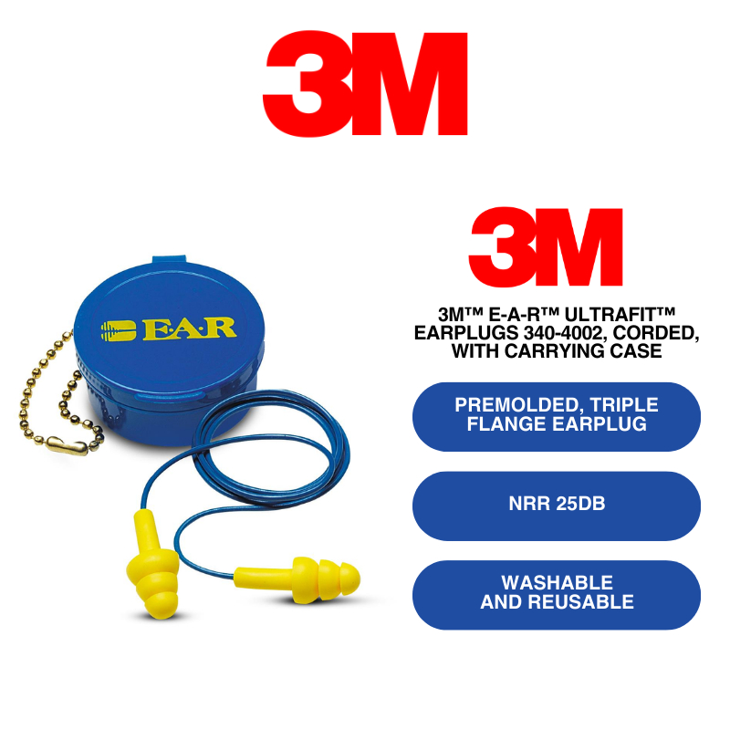 3M Earplugs Ultrafit With Case 340-4002 for Ear Safety in Manufacturing ...