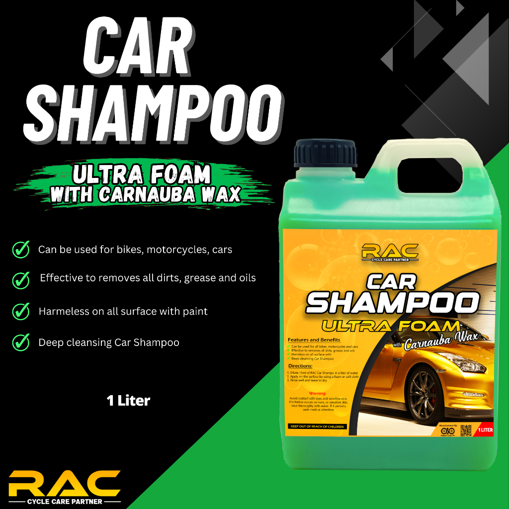 RAC 1 Liter Car Shampoo Ultra Foam with Carnauba Wax | Shopee Philippines