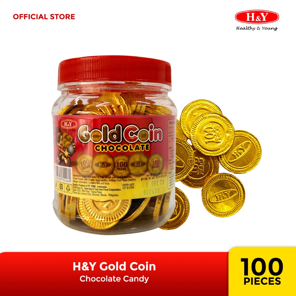 H&Y HEALTHY & YOUNG Gold Coin Chocolate Candy 100pcs x 3g (300g ...