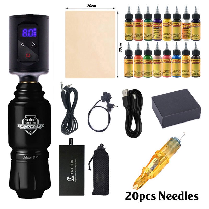Rocket Tattoo Machine Complete Set with Wireless RCA Battery Power ...