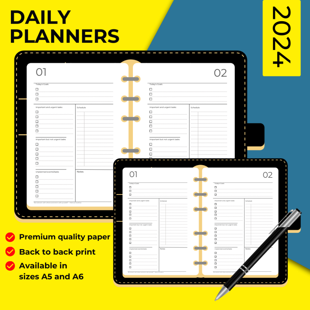 2024 Daily Planner Paper Sheets for Refillable Ring Binder Notebooks 6 ...