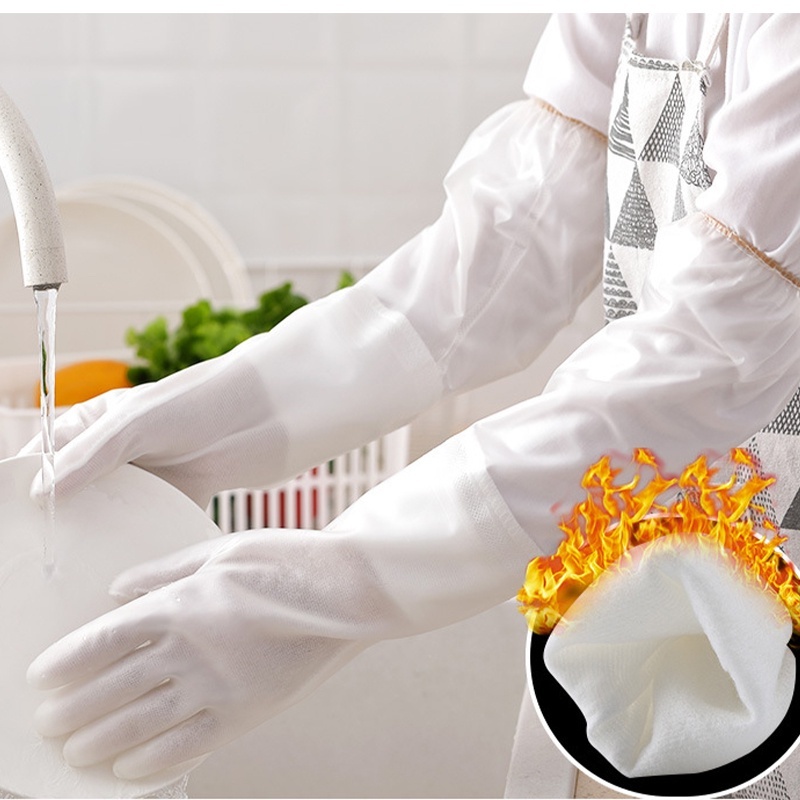 Waterproof Rubber Dishwashing Gloves White Long Multi-use Washing ...
