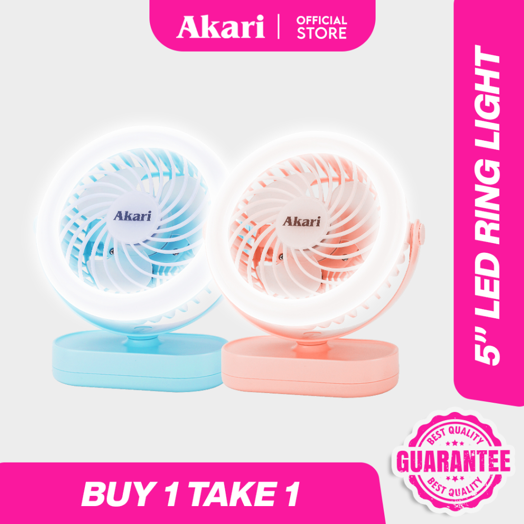 Akari Buy 1 Take 1 5" Rechargeable Fan w/ Ring Light (AJF-5024 ...