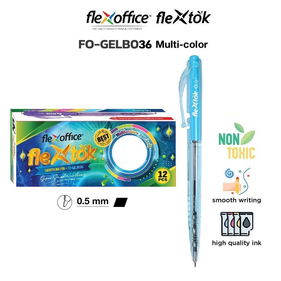 Flexoffice FlexTok FO-GELB036 Multicolor Ballpen Smooth Ink Pen 12Pcs ...