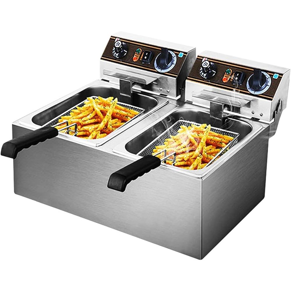 Electric Deep Fryer Single Tank 6L / Double Tank 12L With Double Basket ...
