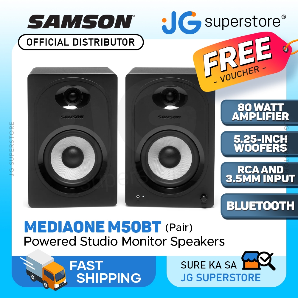 Samson MediaOne M50BT 80W Powered Stereo Two-way Bluetooth Studio ...