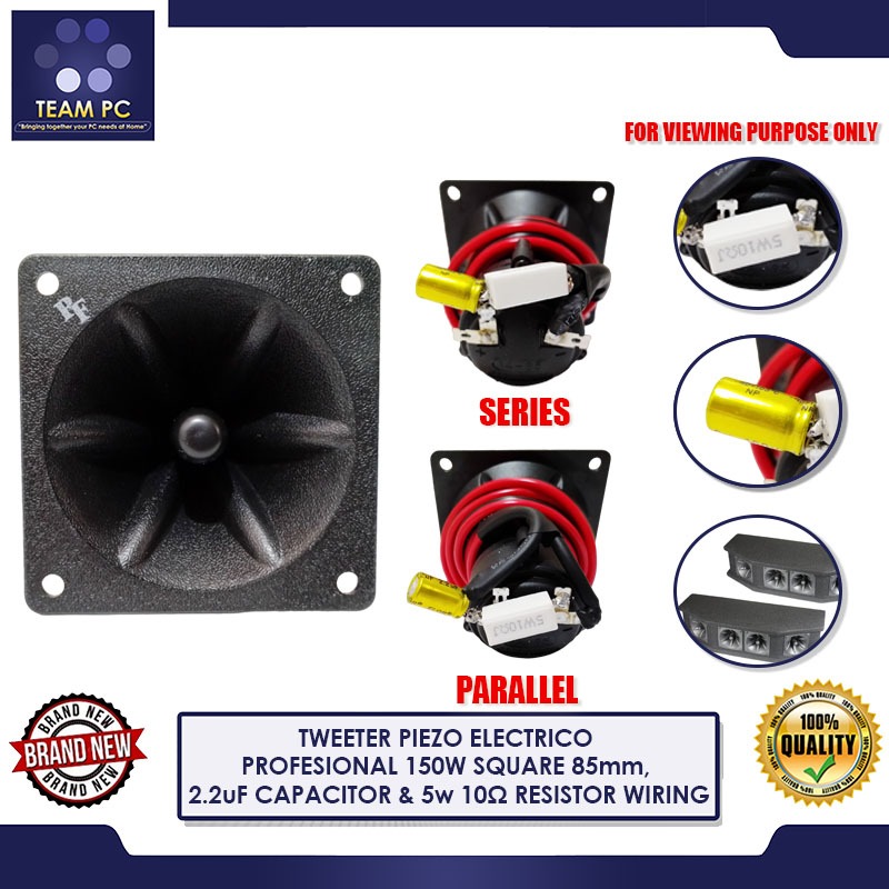 TEAM PC TWEETER PIEZO ELECTRICO PROFESIONAL 150W SQUARE 85mm, 2.2uF ...