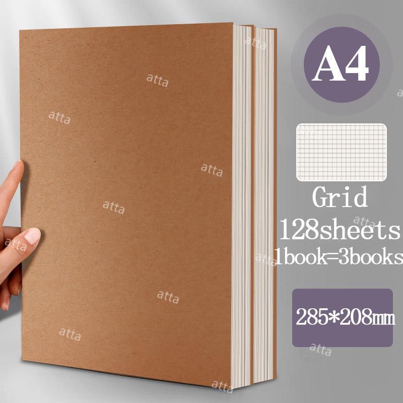 128Sheets Retro A5/B5/A4 Blank/Line/Grid Notebook Super Thickness ...