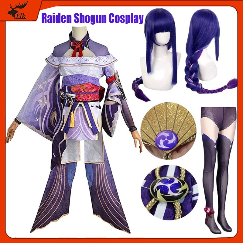 Genshin Impact Raiden Shogun Cosplay Costume Full Set Costume Halloween ...