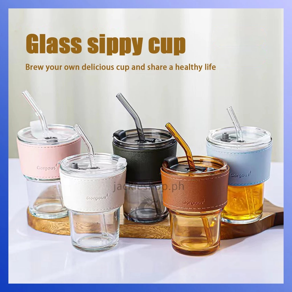Personalized Mini Glass Cup with Straw and Leather Sleeves (Souvenirs ...