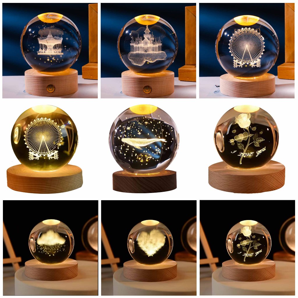 3D Night Lamp Crystal Ball Bedroom Gift For Valentine’S Day Anniversary ...
