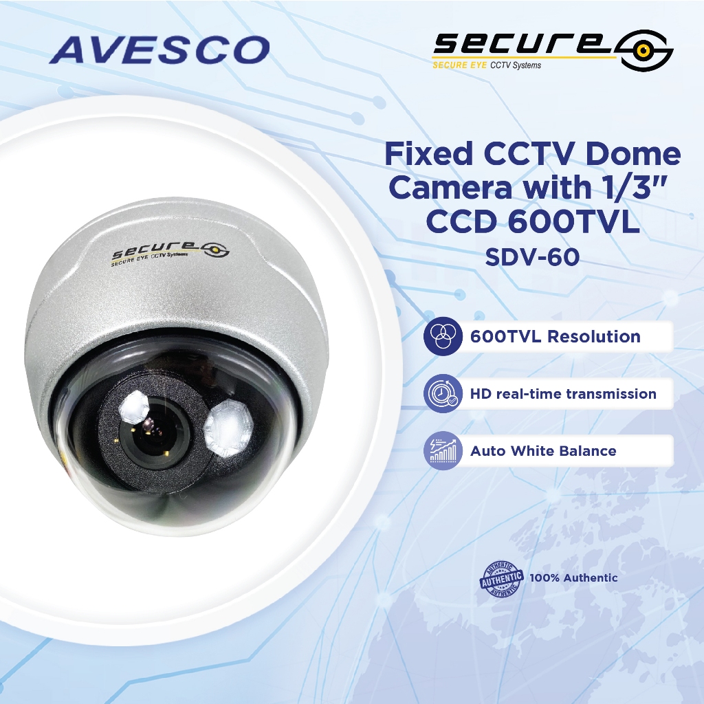 Secure Eye | Fixed CCTV Dome Camera | SDV-60 | with 1/3" CCD 600TVL ...