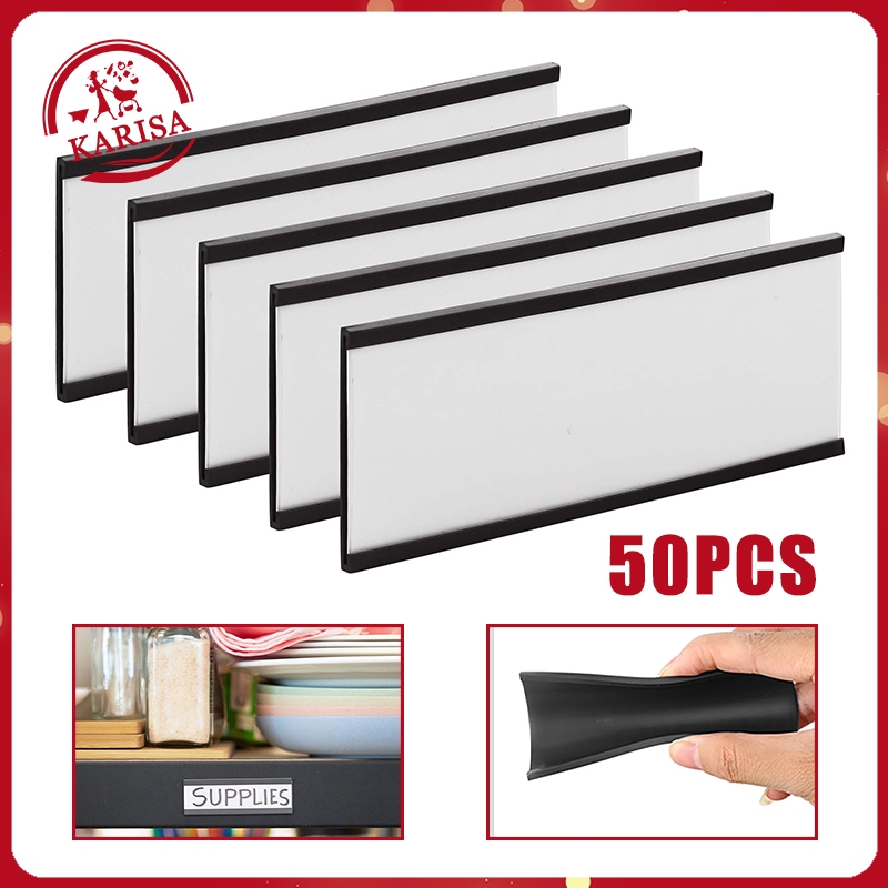 50Pcs Magnetic Label Holder With Clear Plastic Protectors Metal Shelf ...