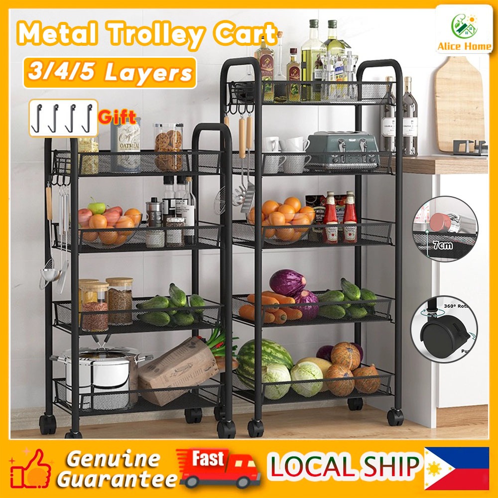 ALICE Metal Mesh Wire Trolley Cart Organizer Shelf with Wheels and ...