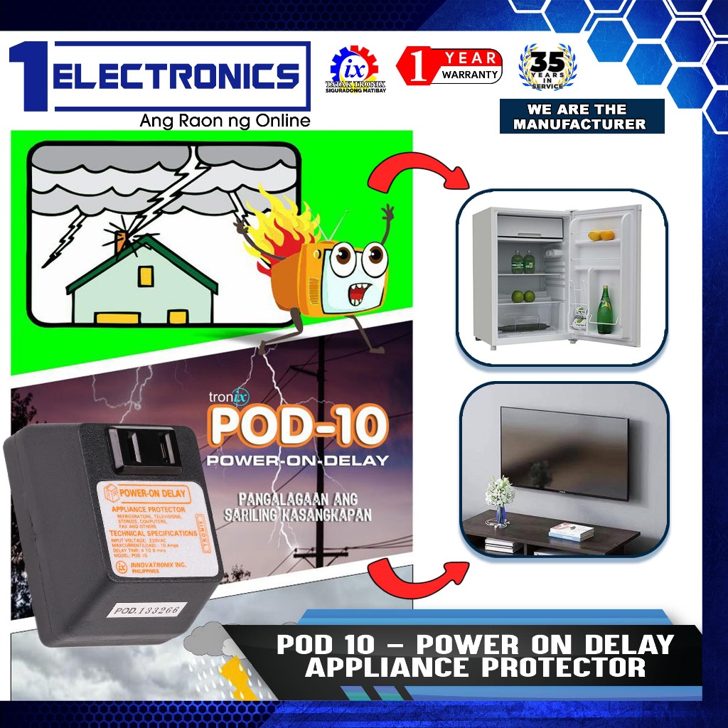 1Electronics Tronix POD 10 Power on Delay Appliance Protector Brownout ...