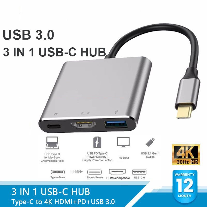 Type-C to HDMI Adapter USB C OTG 3 in 1 Hub, 4k HDMI & PD Fast Charging ...