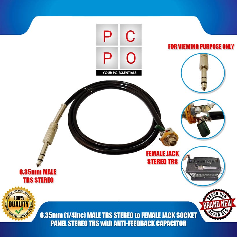 PC PO 6.35mm (1/4inc) MALE TRS STEREO to FEMALE JACK SOCKET PANEL ...