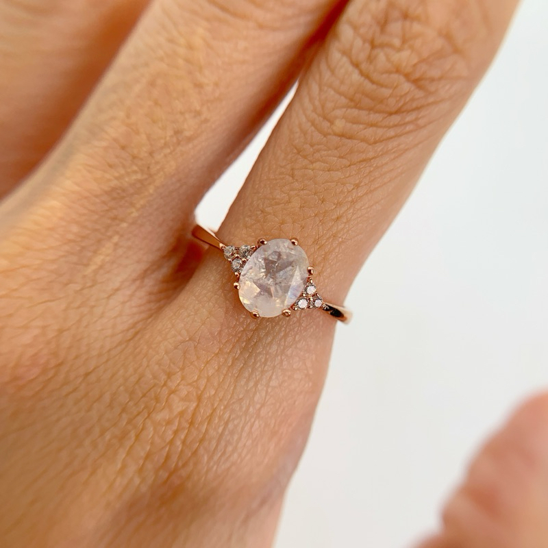 6 x 8 mm. Oval Cut White Indian Moonstone with Cz Accents Ring | Shopee ...
