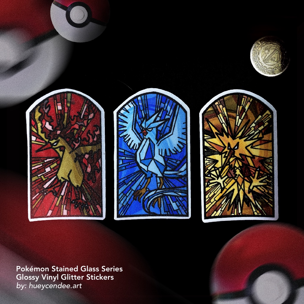 [Pokémon] Legendary Birds Stained Glass Stickers by hueycendee.art ...