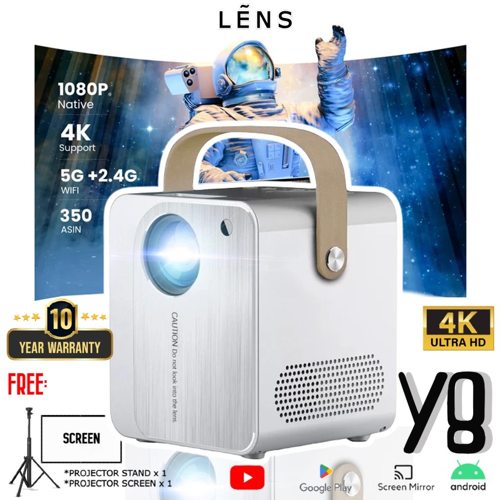 Projector Y8 Portable Smart Mini 6000 Lumens 4K HD 1080P Projector WiFi ...