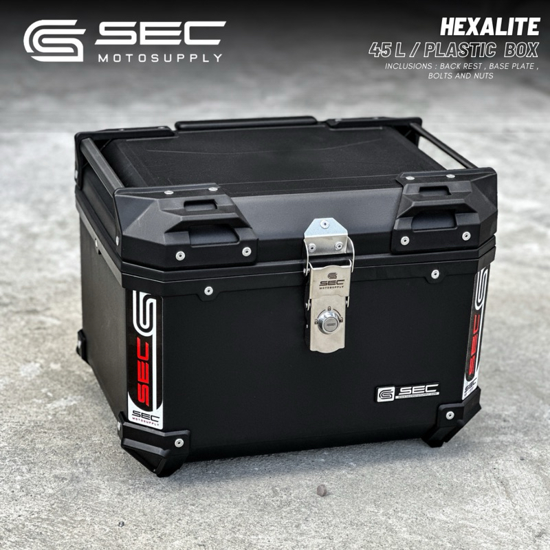 SEC HEXALITE 45L - 65L Hard Plastic Topbox With Free Leg Bag | Shopee ...
