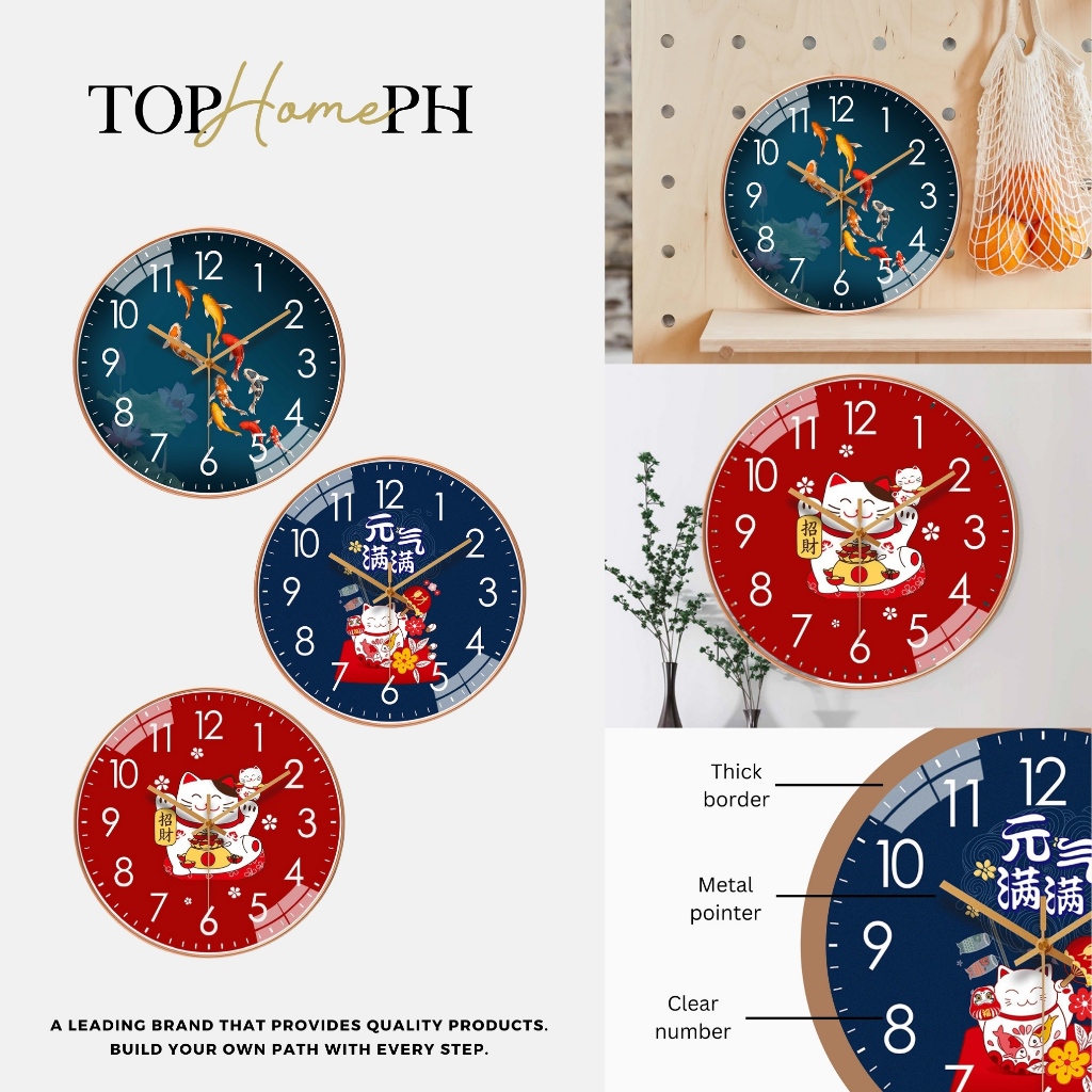 TOP HOME PH 8 inches Chinese Lucky Cat Koi Fish Modern Design Round ...