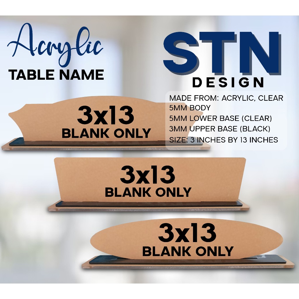 3X13 ACRYLIC TABLE NAME/DESK NAME (BLANK ONLY) (STN DESIGN) | Shopee ...